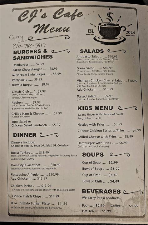 Menu At Cjs Cafe Yale