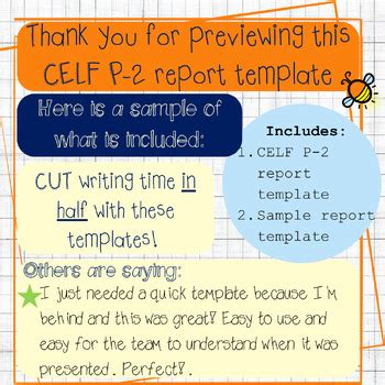CELF Prebabe CELF P Assessment Report Template Speech Language Therapy