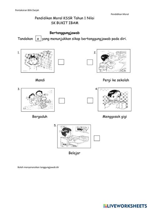 Pendidikan Moral Online Worksheet For Tahun 1 Live Worksheets