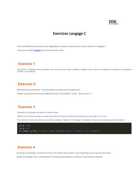 Exercices Langage C Pdf