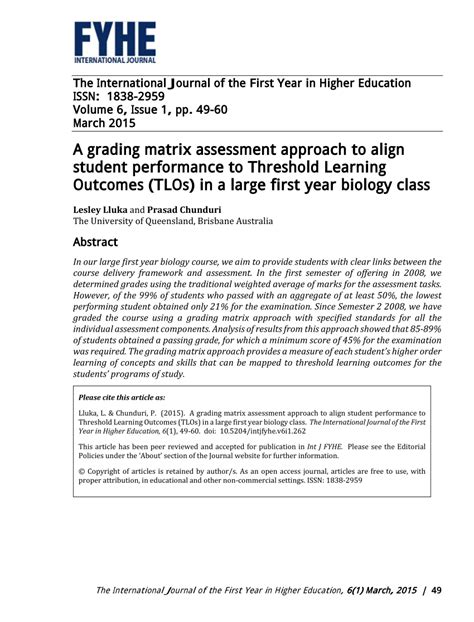 Pdf A Grading Matrix Assessment Approach To Align Student Performance