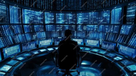 Premium Photo Hacker Surrounded By Computer Screens Binary Code On The Screen