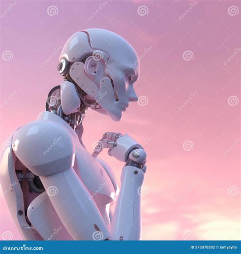 Robot Thinking Technology Science On Cloud Pink Background Abstract