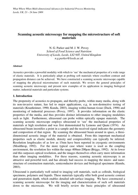 Pdf Scanning Acoustic Microscopy For Mapping The Microstructure Of Soft Materials