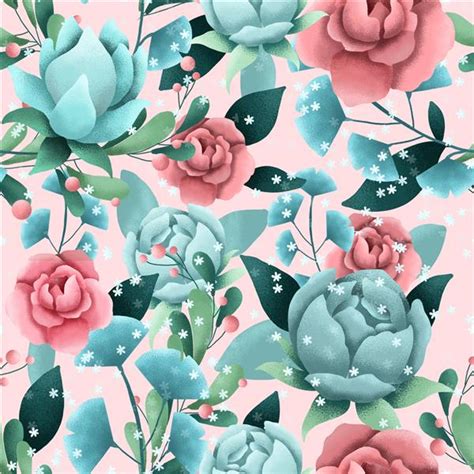 الگوی بدون درز با گل های آبی و صورتی در پس زمینه صورتی پس زمینه نرم لطیف عاشقانه ایده آل برای