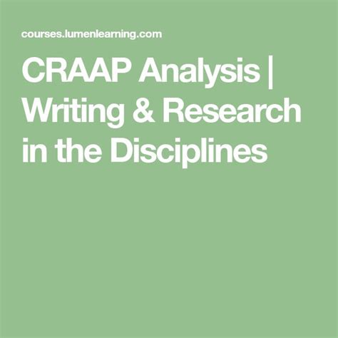 Craap Analysis Writing And Research In The Disciplines