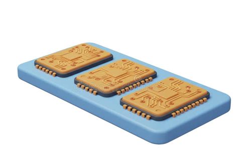 Three Computer Chips On Blue Platform Showing Circuit Design Stock Illustration Illustration
