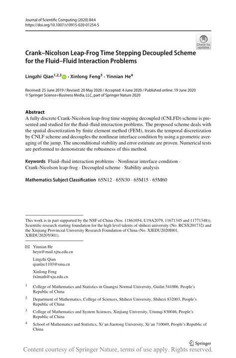 Cranknicolson Leap Frog Time Stepping Decoupled Scheme For The Fluidfluid Interaction Problems