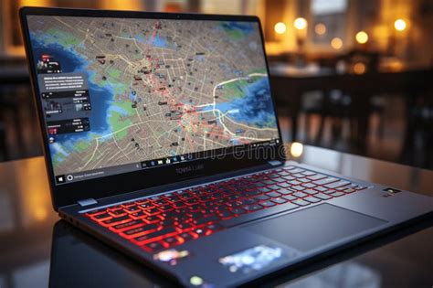 Digital Navigation Laptop Showing D Map Pointer Indicating A Specific Location Stock