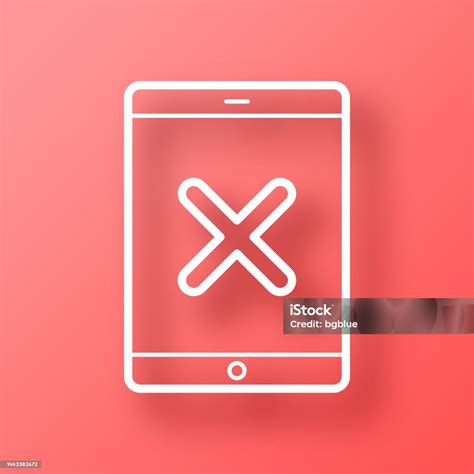 십자 표시가 있는 태블릿 Pc 그림자가 있는 빨간색 배경의 아이콘 3차원 형태에 대한 스톡 벡터 아트 및 기타 이미지 3차원 형태 개념 거절 Istock