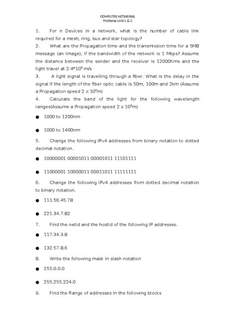 Computer Networks Unit 1 Problems Topologies Ip Addresses And Delays