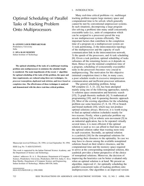 Pdf Optimal Scheduling Of Parallel Tasks Of Tracking Problem Onto Multiprocessors