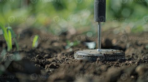 A Closeup Of A Soil Compaction Test Being Conducted With A Weight Being Dropped Onto The Ground
