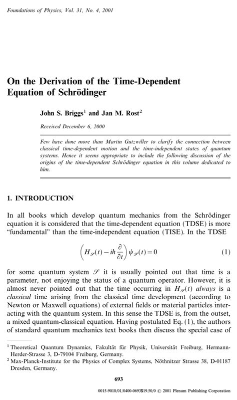 Pdf On The Derivation Of The Time Dependent Equation Of Schrödinger