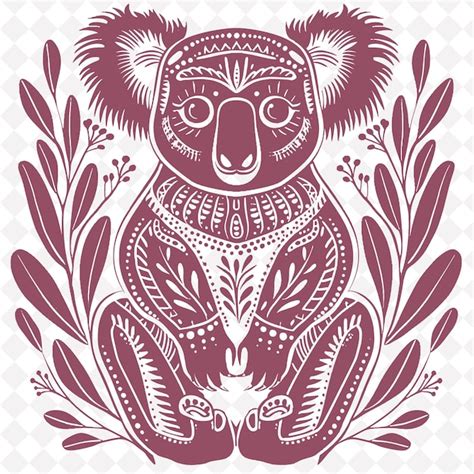 Premium Psd Png Koala Folk Art With Eucalyptus Leaves And Aussie Patterns Fo Illustration