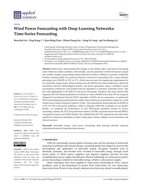 Pdf Wind Power Forecasting With Deep Learning Networks Time Series
