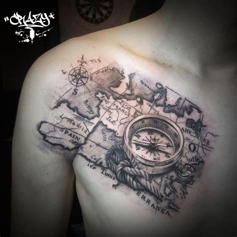 World Map Compass Realistic Tattoo By Crazy Tattoo Bjncrazy