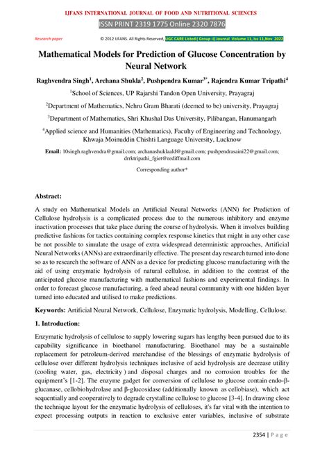 Pdf Mathematical Models For Prediction Of Glucose Concentration By