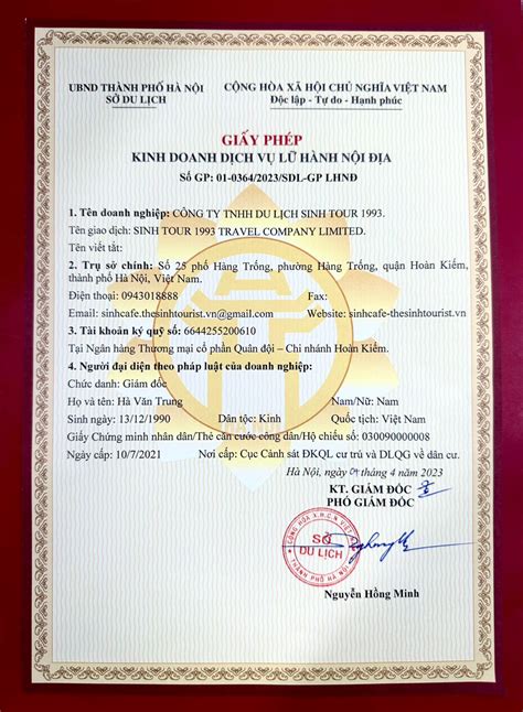Giấy Phép Kinh Doanh Lưu Trú Lữ Hành Sinhcafe Thesinhtourist
