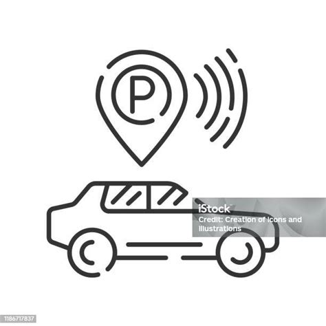 스마트 주차 보조 시스템 컬러 라인 아이콘입니다 자율 주행 개념 지능형 센서는 공원의 여유 공간을 스캔합니다 감지기에 대한 스톡 벡터 아트 및 기타 이미지 Istock