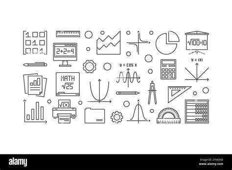 Math Vector Outline Banner Vector Linear Education And Science Concept Illustration On White