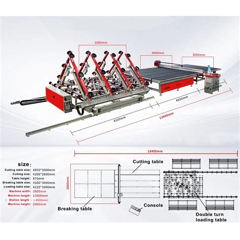 42002800 Huahil Automatic Cnc Glass Loading Cutting Breaking Line Windows Door Cutting Machine