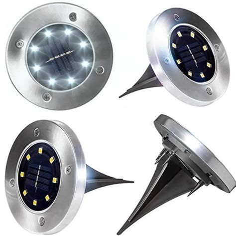 Светильник на солнечной батарее Disk Lights подсветка для сада 8 Led стальной фото отзывы