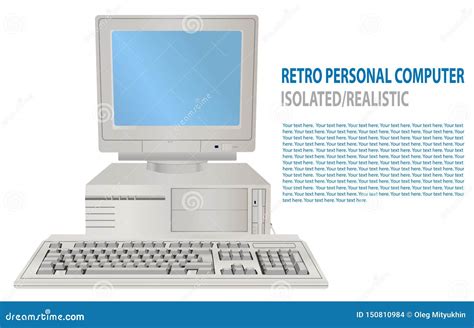 Vector Illustration Of Isolated Realistic Retro Personal Computer 3d