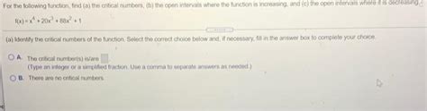 Solved For The Following Function Tind A The Critical