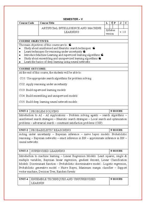 Artificial Intelligence And Machine Learning Semester V Course Code
