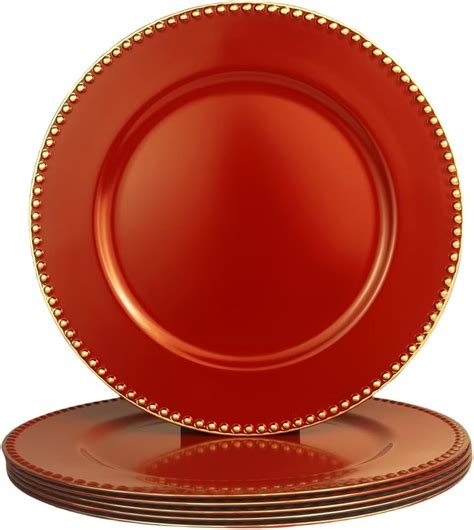 Uoekcs Red Charger Plates With Beaded Rim 13 Round