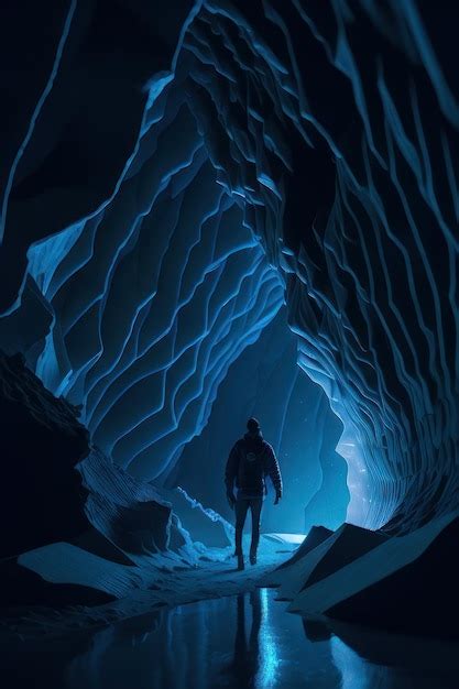 Premium Ai Image Person Exploring Cave Generative Ai