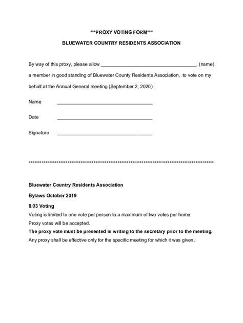 Fillable Online Proxy Vote Template Fill Online Printable Fillable Blank Fax Email