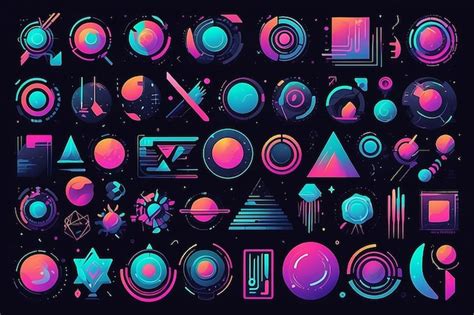 Premium Photo Retro Futuristic Elements For Design Big Collection Of Abstract Graphic Geometric