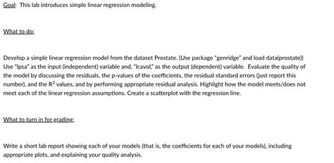 Solved Goal This Lab Introduces Simple Linear Regression