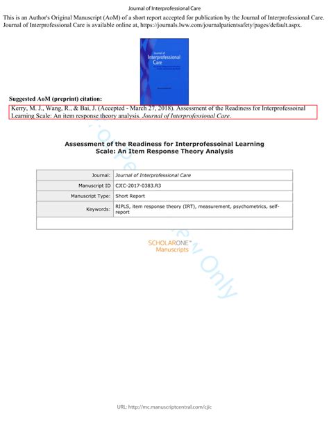 Pdf Assessment Of The Readiness For Interprofessoinal Learning Scale An Item Response Theory