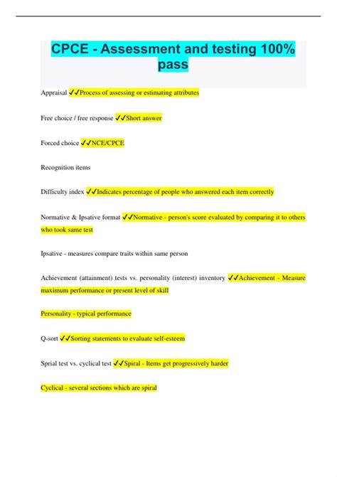 Cpce Assessment And Testing 100 Pass Cpc Stuvia Us