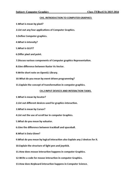 Tyb Sc Computer Science Computer Graphics Question Bank Pdf Computer Graphics