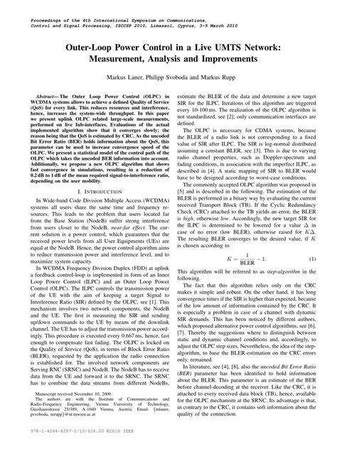 Pdf Outer Loop Power Control In A Live Umts Network Measurement