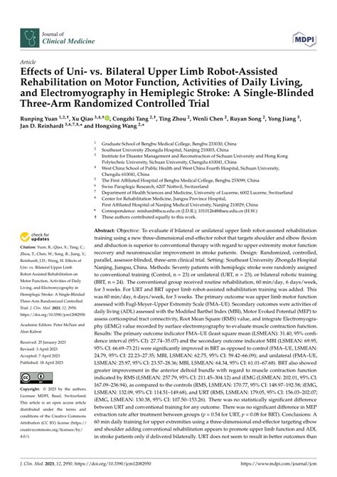 Pdf Effects Of Uni Vs Bilateral Upper Limb Robot Assisted