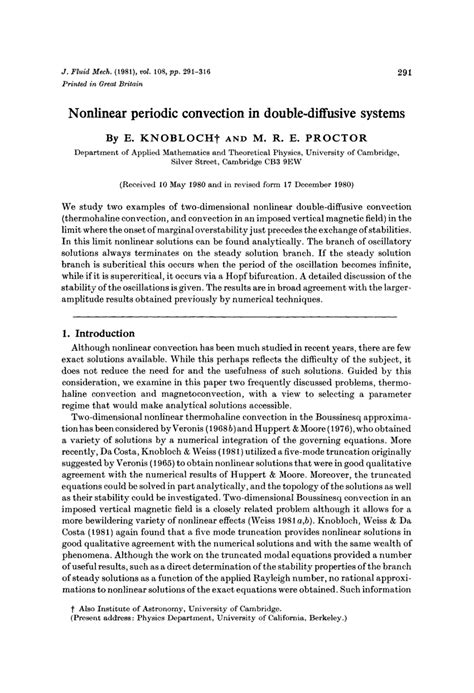 Pdf Nonlinear Periodic Convection In Double Diffusive Systems