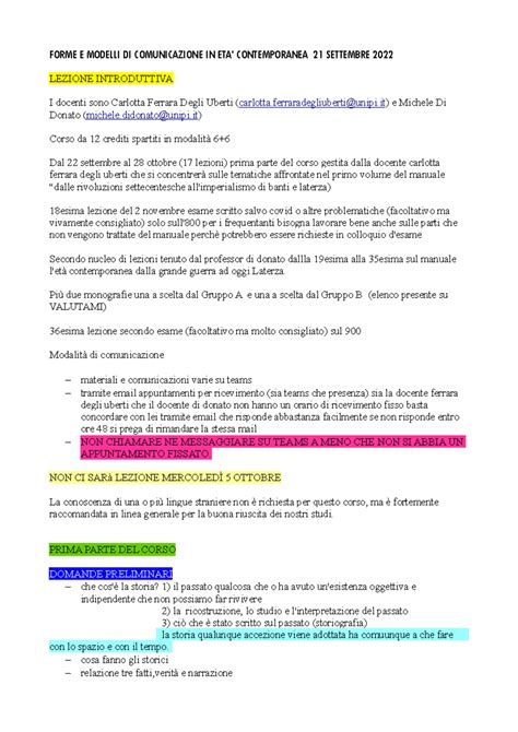 Forme E Modelli Di Comunicazione In Eta Contemporanea 21 Settembre 2022 Forme E Modelli Di