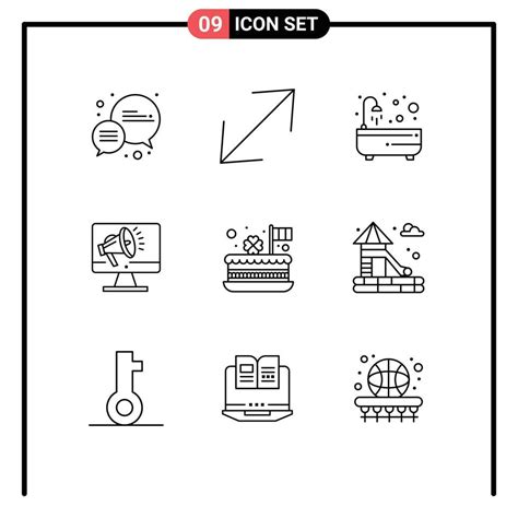 9 User Interface Outline Pack Of Modern Signs And Symbols Of Celebration Cake Relax Voice