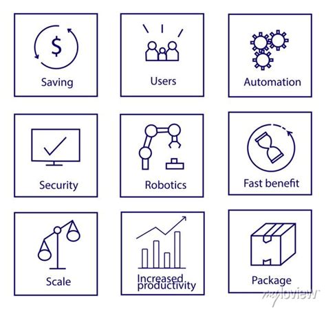 Set Of Innovative Icons For Rpa Outline Set Of Rpa Technology Posters For The Wall Posters