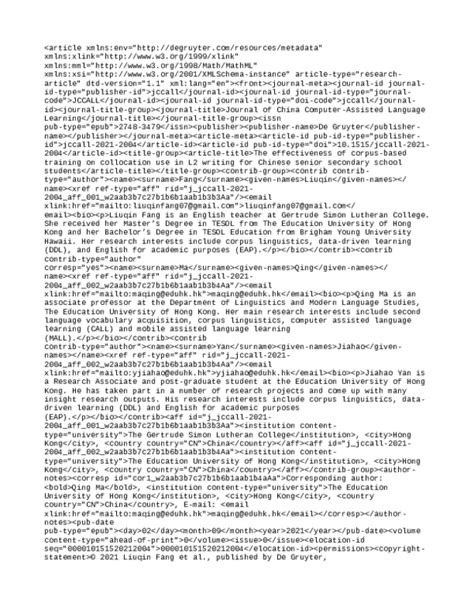 The Effectiveness Of Corpus Based Training On Collocation Use In L2 Writing For Chinese Senior