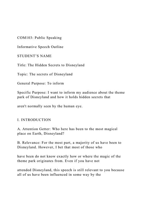 Com103 Public Speaking Informative Speech Outline Stu Docx