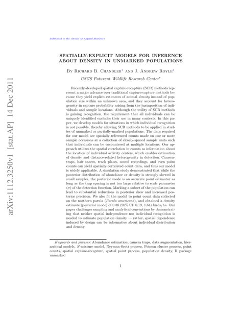 Pdf Spatially Explicit Models For Inference About Density In Unmarked