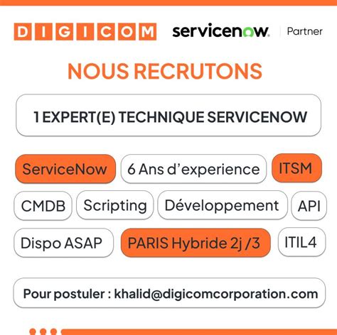 Recherche Expert Technique Servicenow Itsm Cmdb 6 Ans Xp Profil Build And Run Dispo De Suite