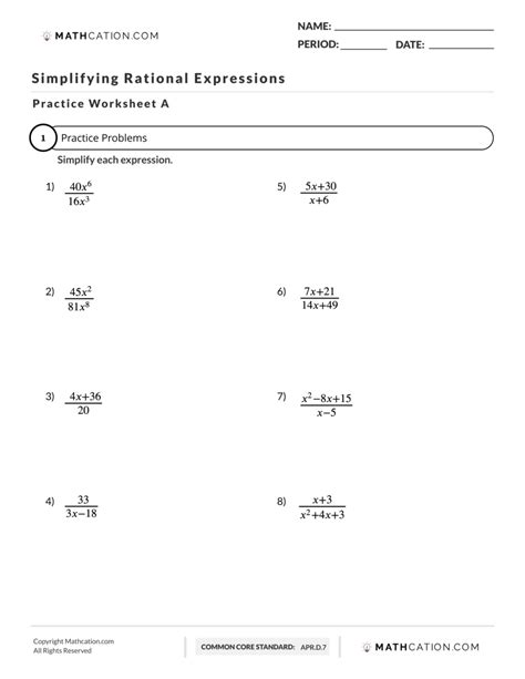 Simplifying Rational Expressions Worksheet Definition And Examples