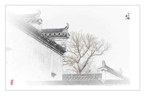 宏村简笔画儿童 宏村简笔画 瓦房子简笔画 大山谷图库